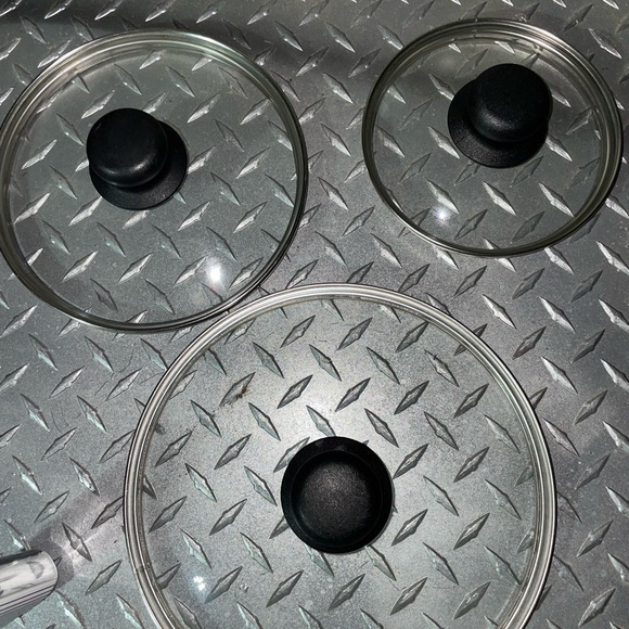 Kitchen | Set Of 3 Sml Glass Pot Lids With Black Handles | Poshmark